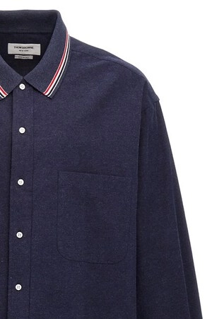 Thom Browne Rwb Striped Curved Hem Shirt - Navy Blue