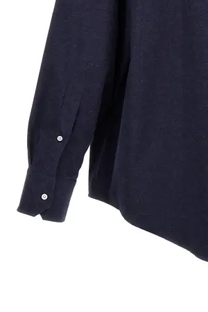 Thom Browne Rwb Striped Curved Hem Shirt - Navy Blue