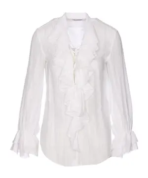 DONDUP Ruffle Trim Tie Neck Long Sleeve Blouse