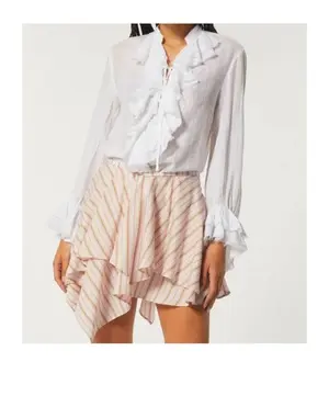 DONDUP Ruffle Trim Tie Neck Long Sleeve Blouse