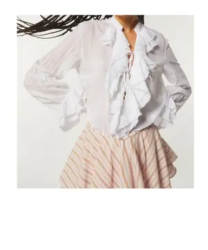 DONDUP Ruffle Trim Tie Neck Long Sleeve Blouse
