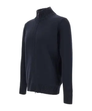 KANGRA Ribbed Zip Stand-collar Cardigan - Black