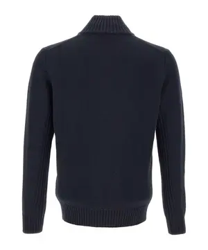 KANGRA Ribbed Zip Stand-collar Cardigan - Black