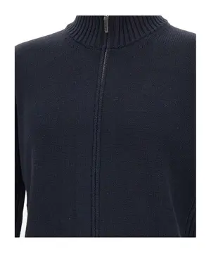 KANGRA Ribbed Zip Stand-collar Cardigan - Black