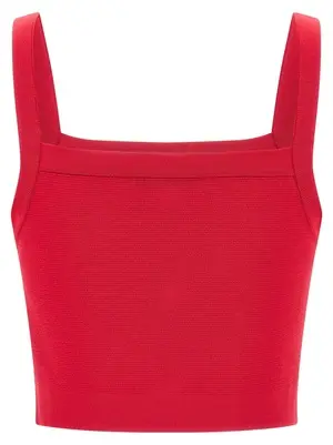 Balmain Ribbed Knit Bralette Top With Logo Buttons - Red