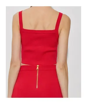 Balmain Ribbed Knit Bralette Top With Logo Buttons - Red
