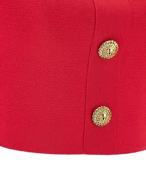 Balmain Ribbed Knit Bralette Top With Logo Buttons - Red