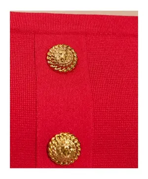 Balmain Ribbed Knit Bralette Top With Logo Buttons - Red