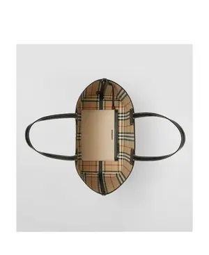 Burberry Logo Printed Cotton Tote Bag With Leather Trim