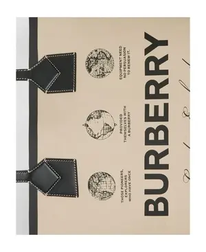 Burberry Logo Printed Cotton Tote Bag With Leather Trim