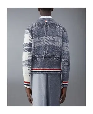 Thom Browne Tartan Printed Ribbed Pullover With Striped Detailing