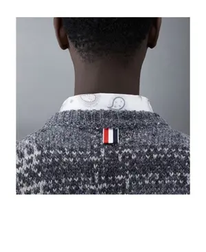 Thom Browne Tartan Printed Ribbed Pullover With Striped Detailing