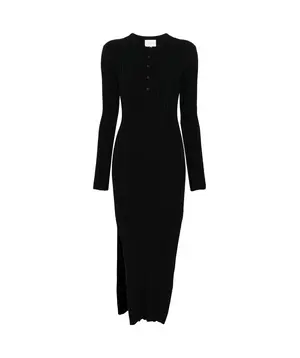 LOULOU STUDIO Ribbed Midi Dress With Side Slits - Black