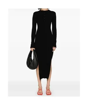 LOULOU STUDIO Ribbed Midi Dress With Side Slits - Black