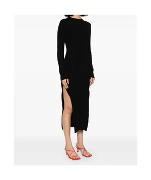 LOULOU STUDIO Ribbed Midi Dress With Side Slits - Black