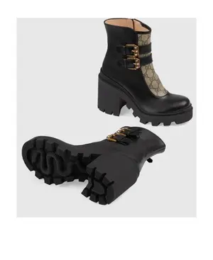Gucci Gg Supreme Buckle Ankle Boots