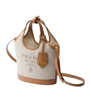 Prada Logo Print Mini Bucket Bag - Neutral Color