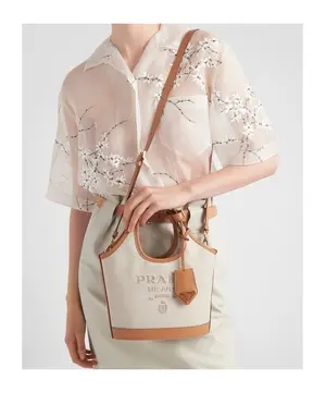Prada Logo Print Mini Bucket Bag - Neutral Color