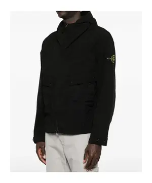 Stone Island Zip-front Hooded Jacket - Black