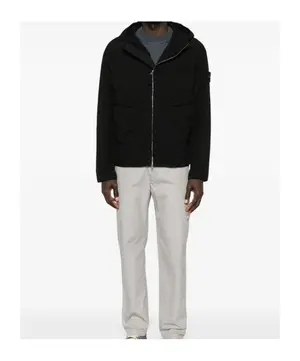 Stone Island Hooded Zip-up Jacket - Black