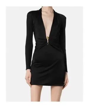 Versace Long-sleeved V-neck Mini Dress With Safety Pin Detail