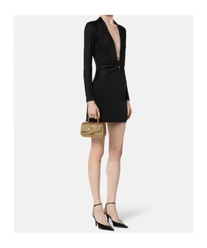 Versace Long-sleeved V-neck Mini Dress With Safety Pin Detail