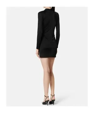 Versace Long-sleeved V-neck Mini Dress With Safety Pin Detail