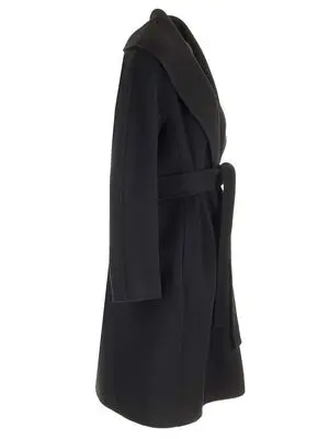 Max Mara Belted Long-sleeved Coat - Black