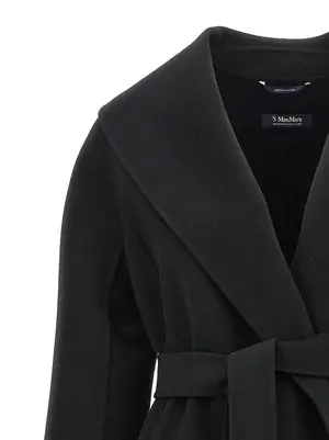 Max Mara Belted Long-sleeved Coat - Black