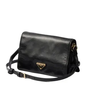 Prada Logo Plaque Foldover Top Shoulder Bag