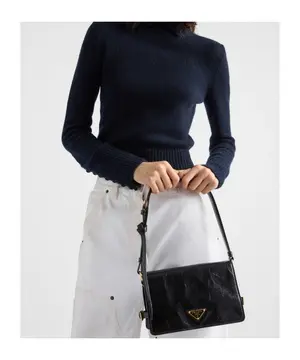 Prada Logo Plaque Foldover Top Shoulder Bag