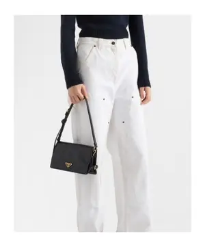 Prada Logo Plaque Foldover Top Shoulder Bag