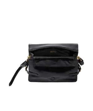 Prada Logo Plaque Foldover Top Shoulder Bag