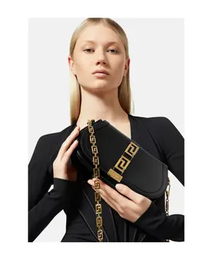 Versace Greca Fold-over Crossbody Bag - Black