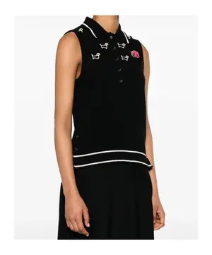 Thom Browne Sleeveless Embroidered Polo Top