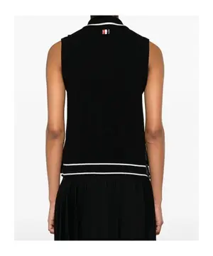Thom Browne Sleeveless Embroidered Polo Top