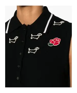 Thom Browne Sleeveless Embroidered Polo Top