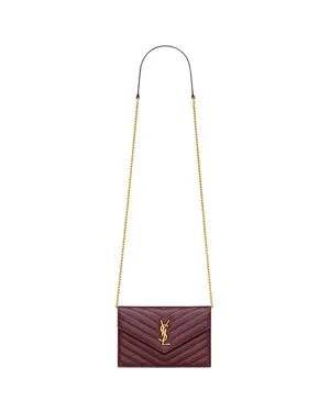 Saint Laurent Cassandre Envelope Chain Wallet In Lambskin - Red