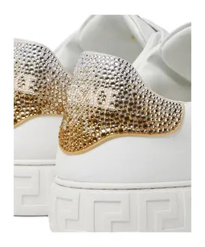 Versace Greca Embellished Lace-up Sneakers - White