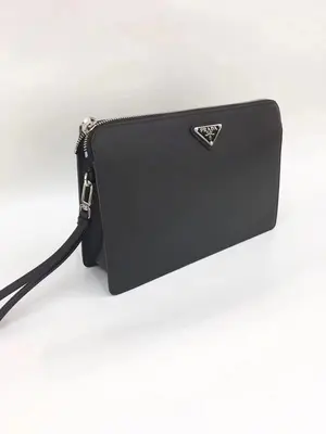 Prada Saffiano Leather Clutch Bag With Logo Plaque