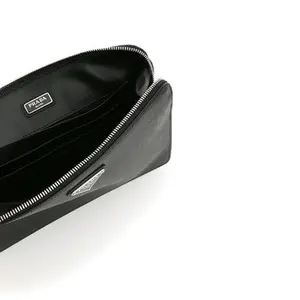 Prada Saffiano Leather Clutch Bag With Logo Plaque