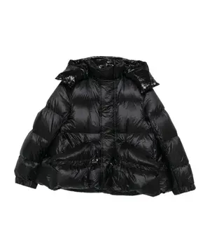 Black Puffer Jackets with Drawstring Hem