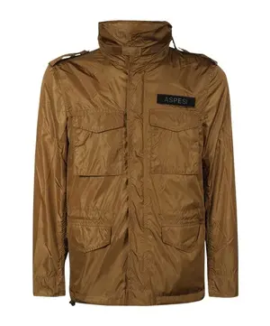 Aspesi Minifield Logo Patch Hooded Jacket - Brown