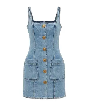 Balmain Button-front Denim Mini Dress
