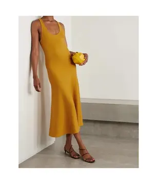 Gabriela Hearst Sleeveless Racer Back Midi Dress With Pleated Hem