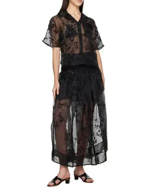 GANNI Embellished Organza Midi Skirt