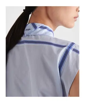 Prada Cropped Checked Cotton Shirt With Embroidered Logo