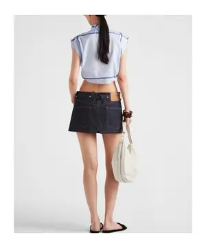Prada Cropped Checked Cotton Shirt With Embroidered Logo