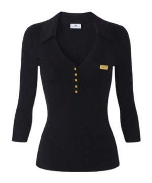Elisabetta Franchi Micro-braided Knit Polo Shirt
