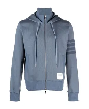 Thom Browne Cotton Zip-up Hoodie With Drawstring - Dark Blue